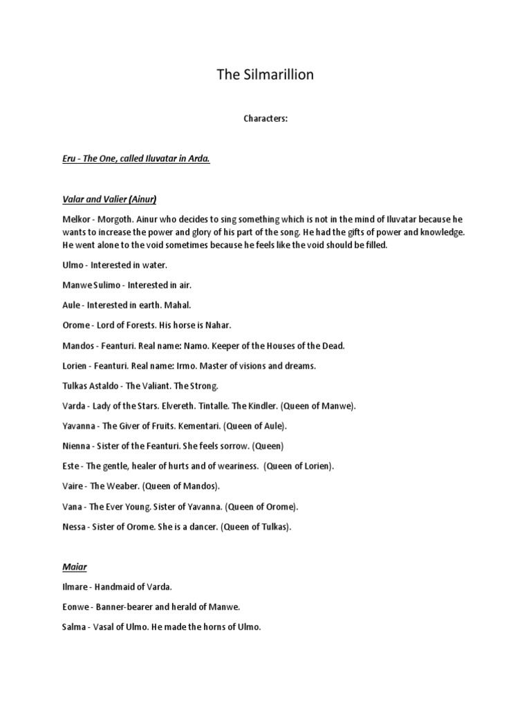 The Silmarillion. Notes | PDF | Elf (Middle Earth) | English Fantasy Novels