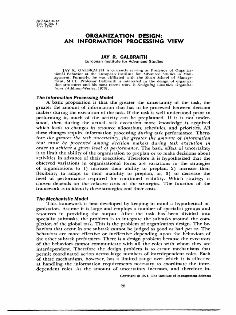 Galbraith Information Processing View PDF | PDF