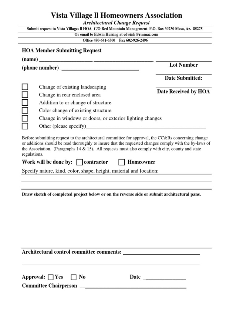 Vista Village 2 HOA Form | PDF
