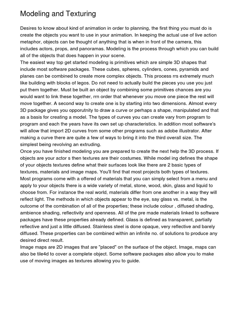 Modeling and Texturing | PDF | Texture Mapping | 3 D Computer Graphics