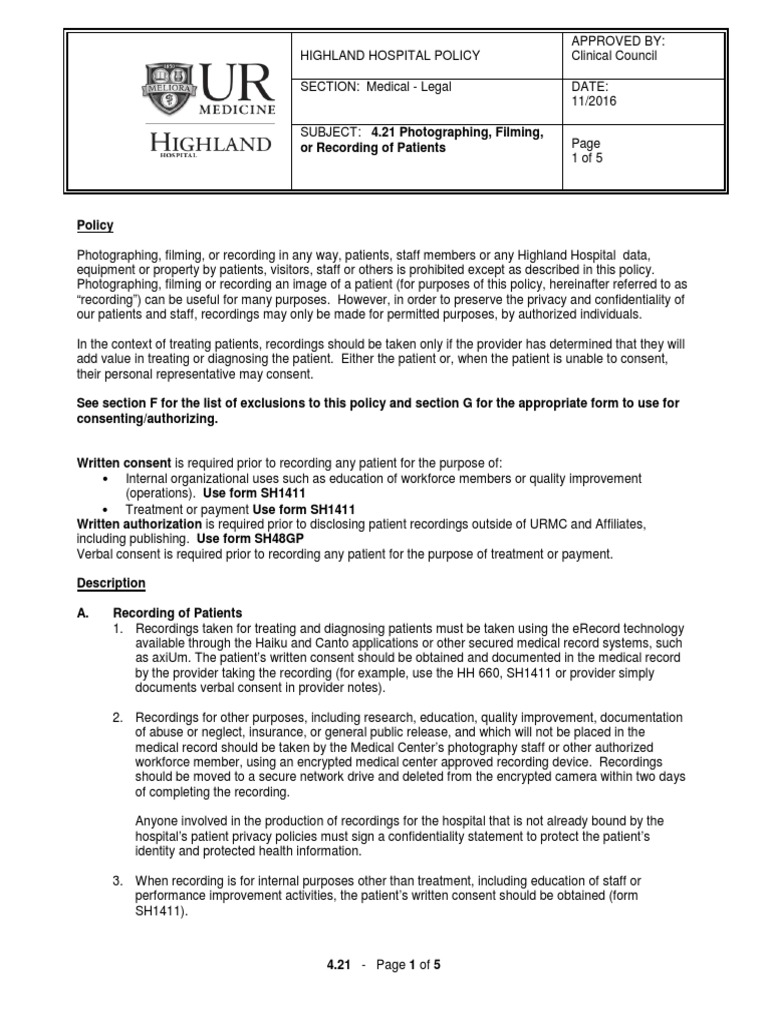 Hospital Policies Recording Imaging | PDF | Informed Consent | Medical ...