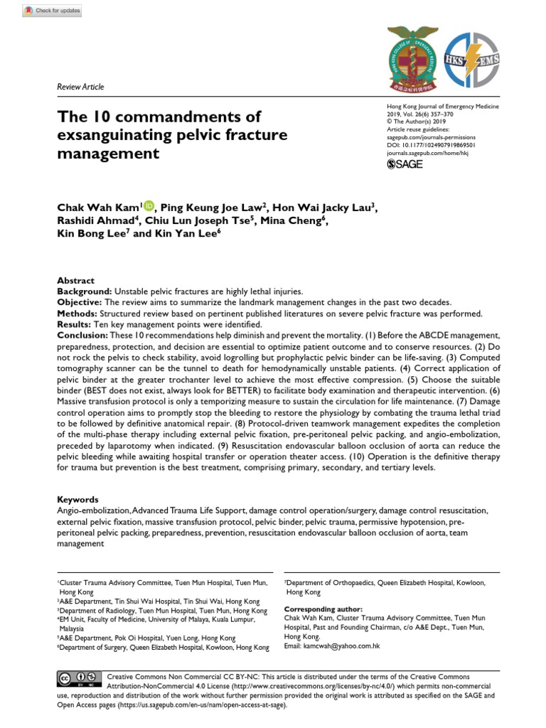 The 10 Commandments of Exsanguinating Pelvic Fracture Management | PDF ...