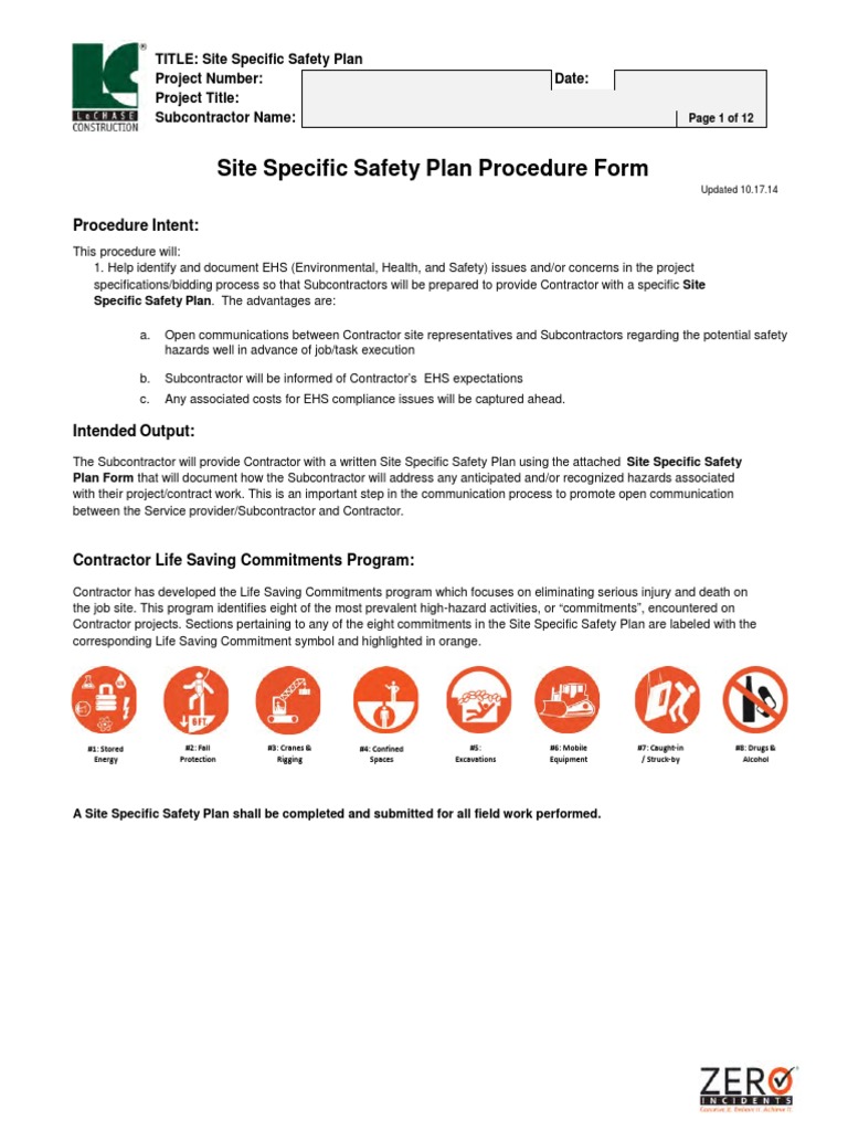 Site Specific Safety Plan Pdf General Contractor Personal