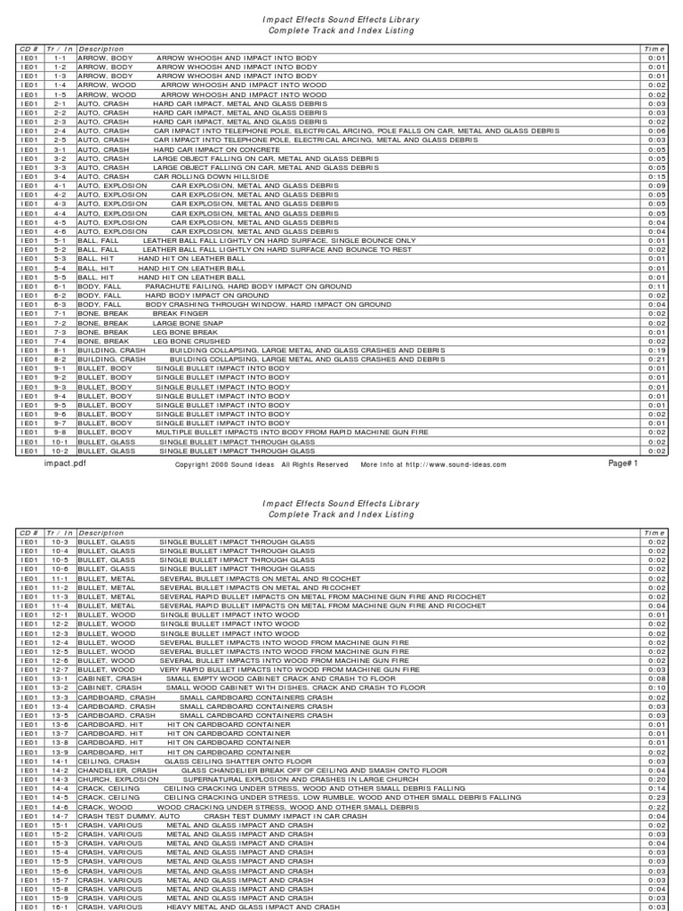 Sound Ideas - Impact Effects PDF | PDF | Bullet | Debris
