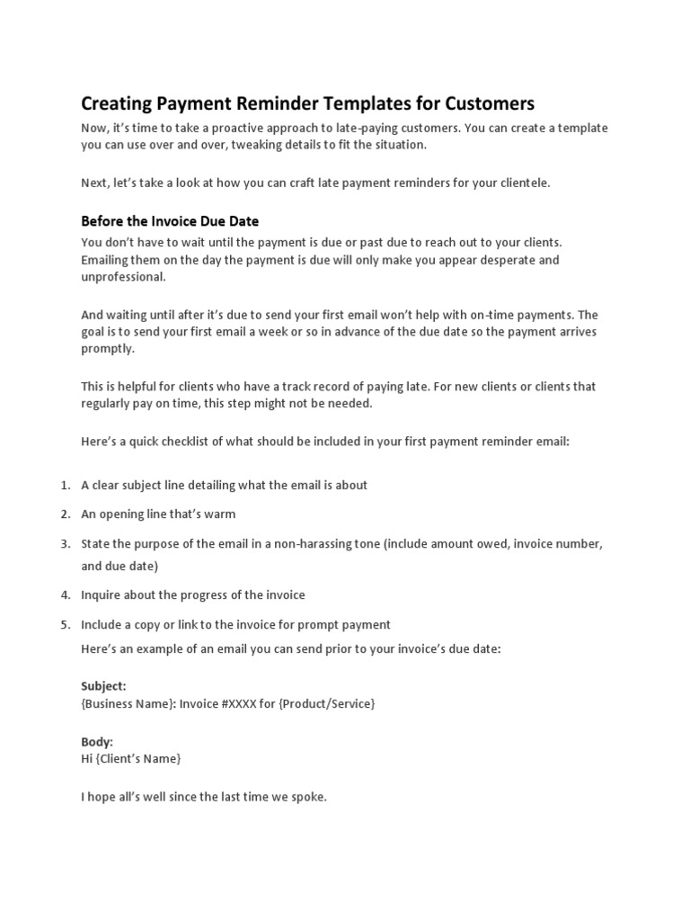 Creating Payment Reminder Templates For Customers | PDF | Invoice | Fee