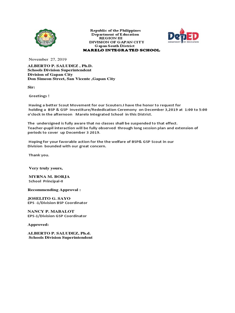 BSP/GSP Investiture Ceremony Request | PDF | Outdoor Recreation ...