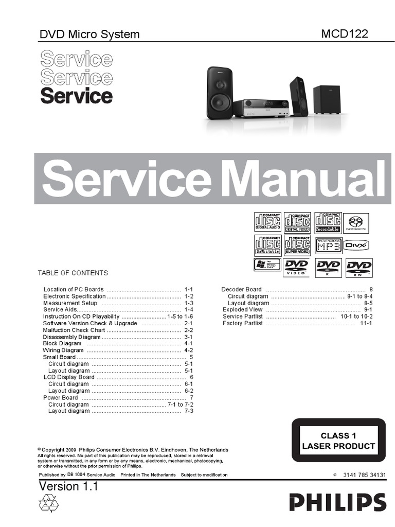 Philips MCD 122 Service Manual | PDF | Loudspeaker | Compact Disc