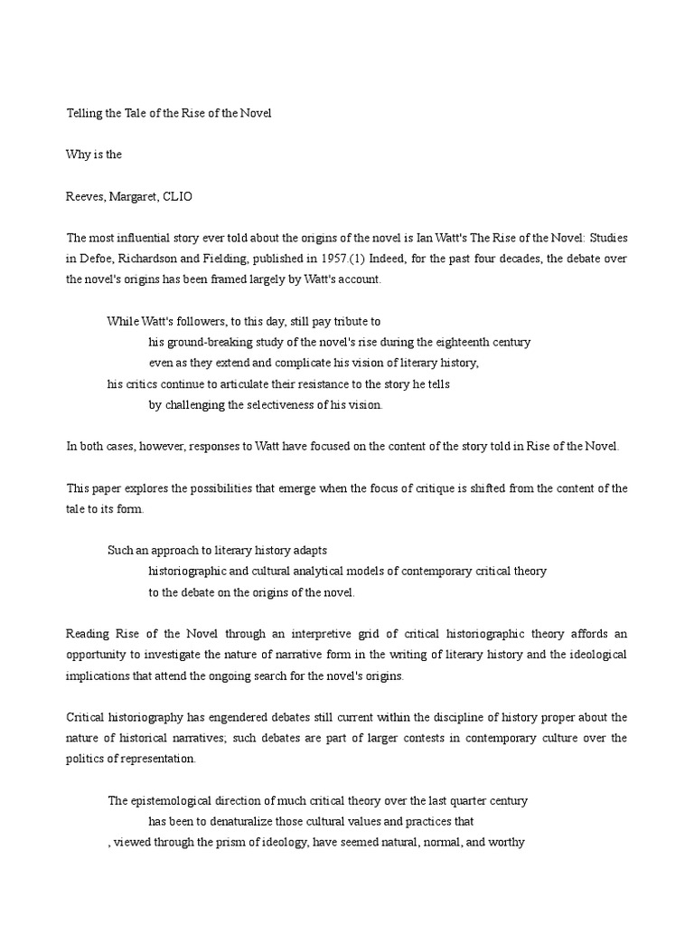 Margaret Reeves and Watt | PDF | Postmodernism | Narrative