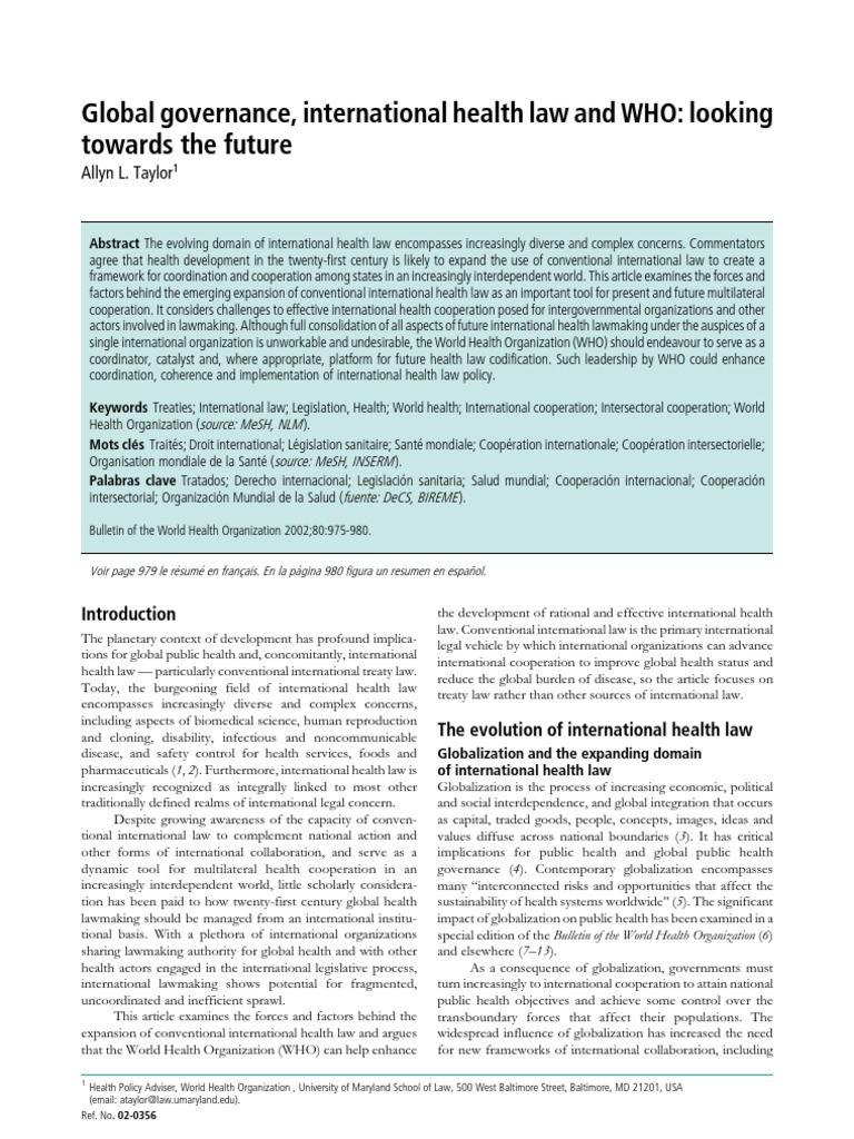 Glob Govern | PDF | Public Health | International Law