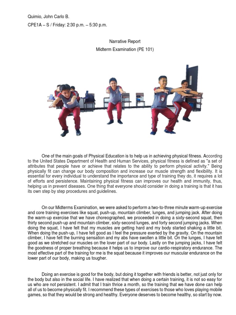 PE 101 Narrative Report | PDF | Physical Fitness | Physical Exercise