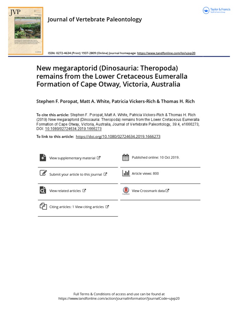 New Megaraptorid Dinosauria Theropoda Remains From The Lower Cretaceous ...
