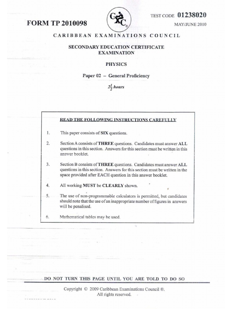 2010 CXC CSEC Physics Paper02 PDF | PDF