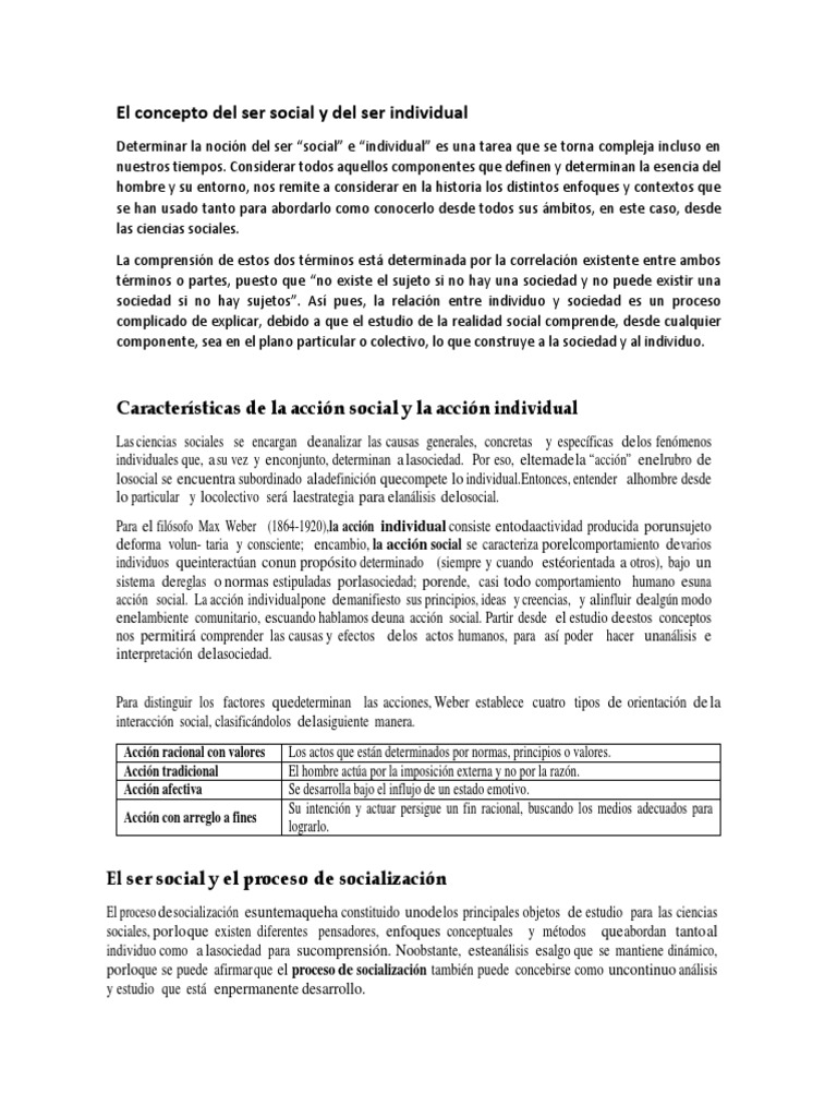 El Concepto Del Ser Social y Del Ser Individual | PDF | Sociedad ...