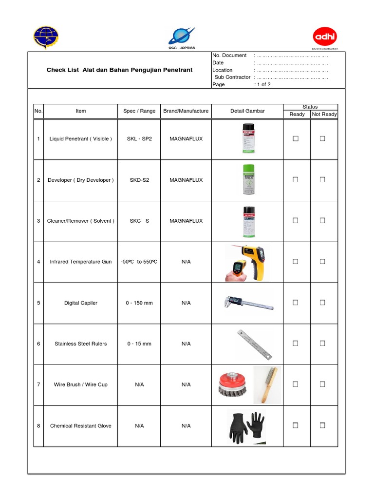 Check List Alat & Material Penetrant | PDF