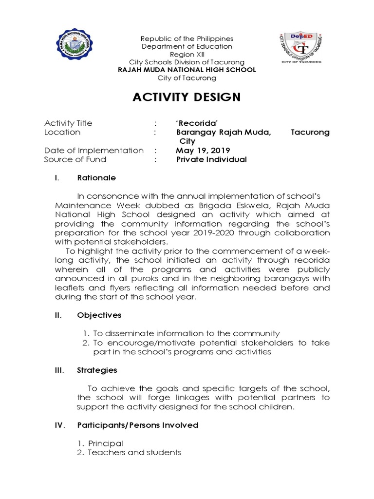 Activity Design Brigada | PDF | Medicine
