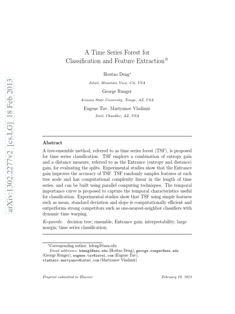 Time Series Forest For Classification and Feature Extraction | PDF ...