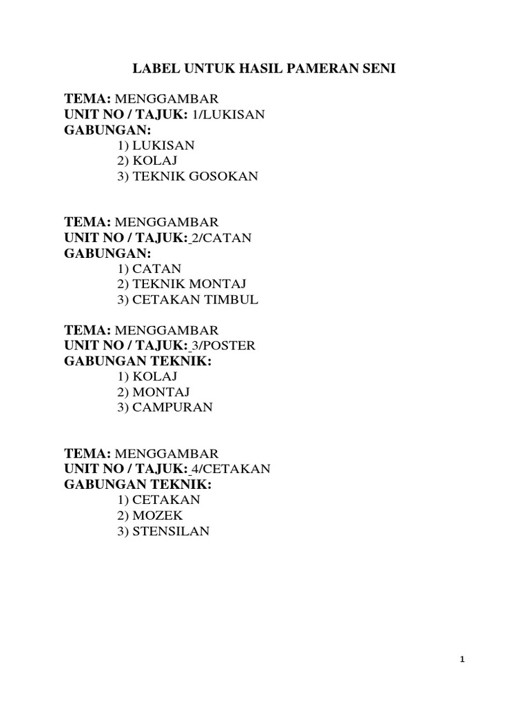 Label Untuk Pameran Seni 2019 | PDF | Metode & Bahan Ajar | Seni