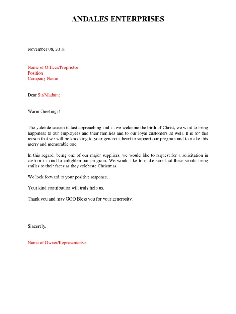 Christmas Solicitation Letter | PDF