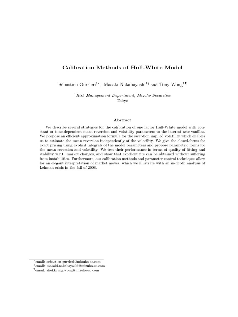 Calibrate Hull-White Model | PDF | Volatility (Finance) | Applied ...