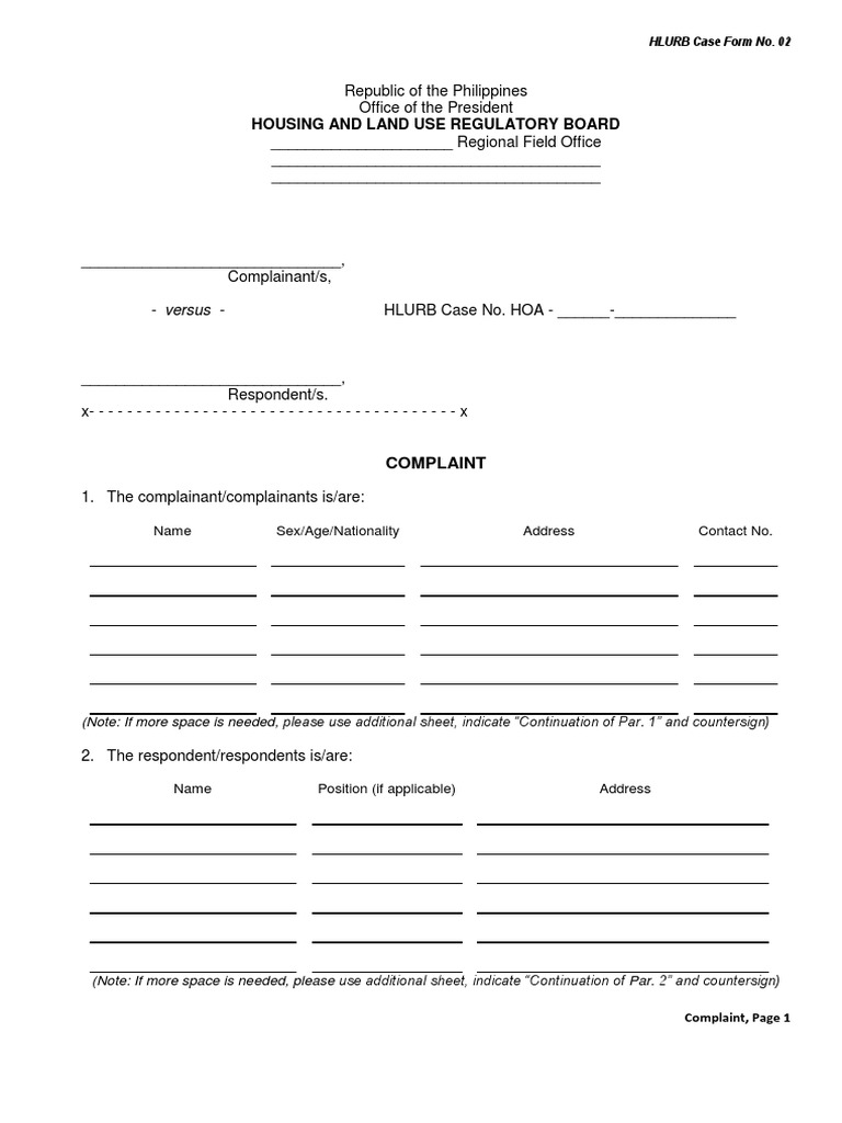 Case Form 02 - HOA Complaint | PDF | Complaint | Damages