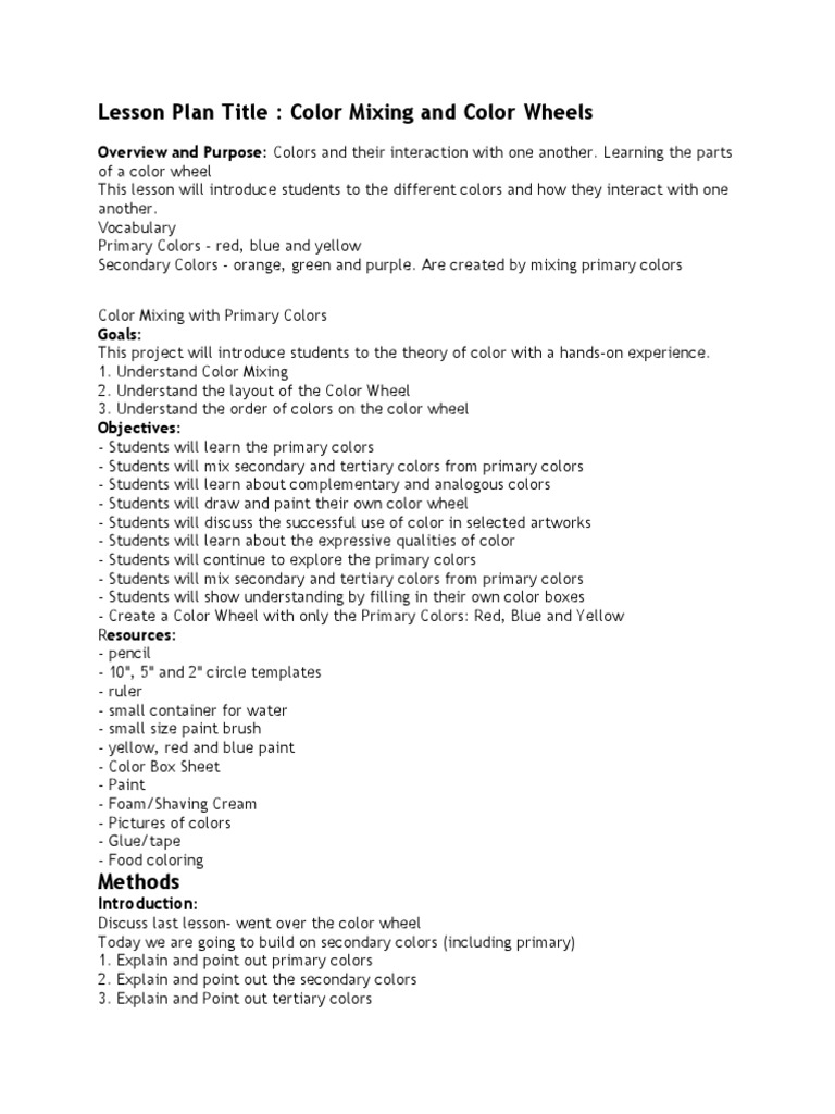 Lesson Plan Colour Wheel | PDF | Color | Yellow