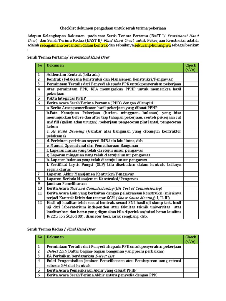 Kelengkapan Dokumen BAST I Dan BAST II - Rev | PDF