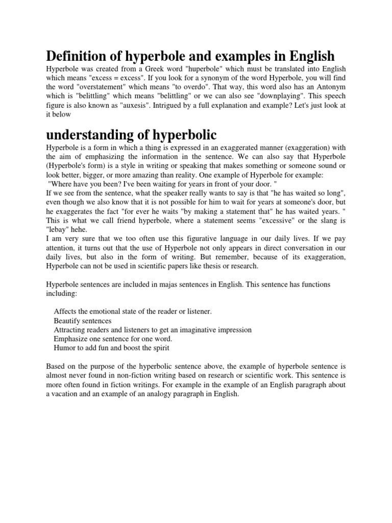 Definition of Hyperbole and Examples in English | PDF | English ...