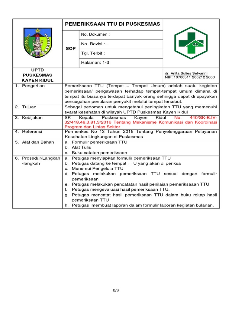 Sop Pemeriksaan Ttu | PDF