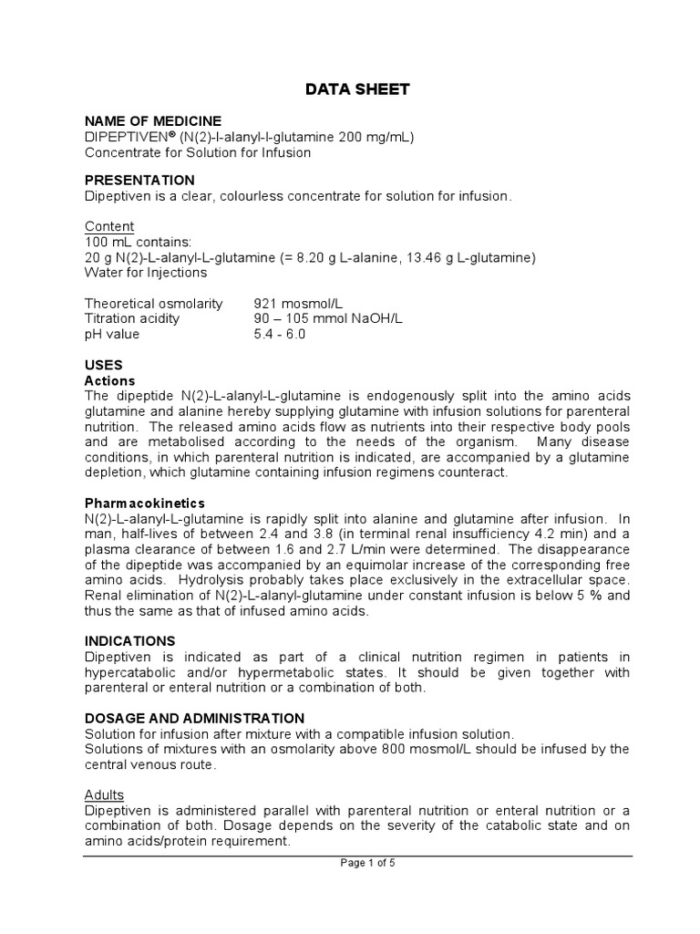 Dipeptiven Datasheet PDF | PDF | Dose (Biochemistry) | Chemistry