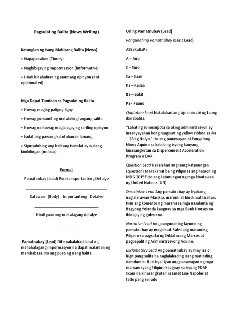Filipino News Writing | PDF