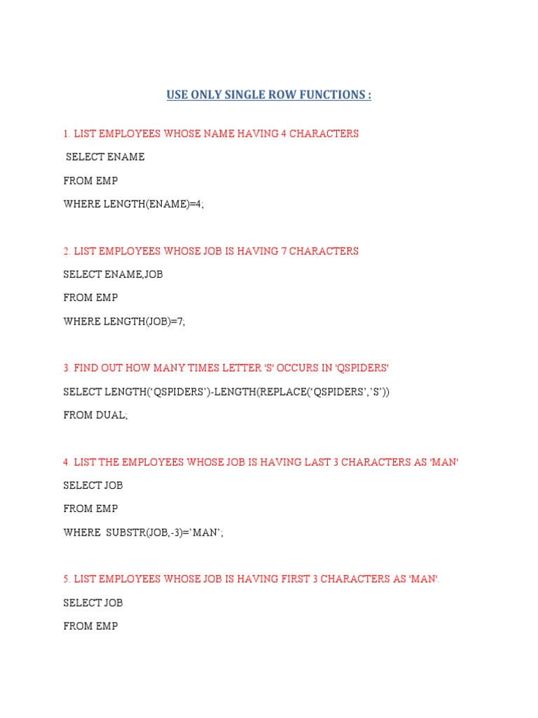 Single Row Functions | PDF | Teaching Mathematics