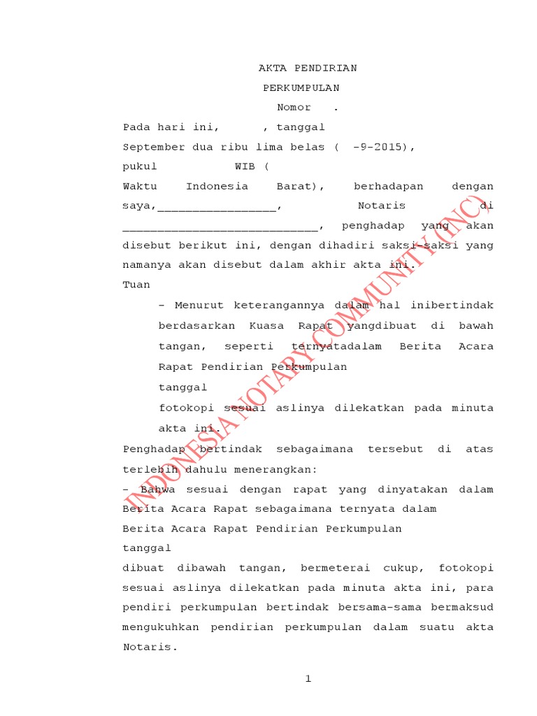 Akta Pendirian Perkumpulan Nirlaba | PDF