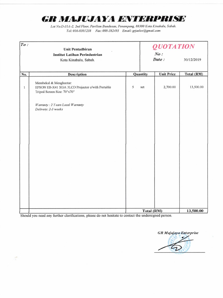 GR Majujaya Ent Quotation New (LCD Projector) - ILPKK 3.1 | PDF