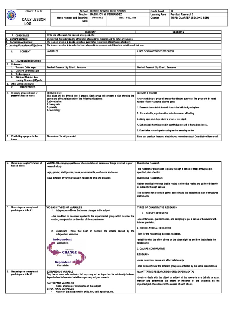 DLL PR 2 Week 3 | PDF | Quantitative Research | Dependent And ...