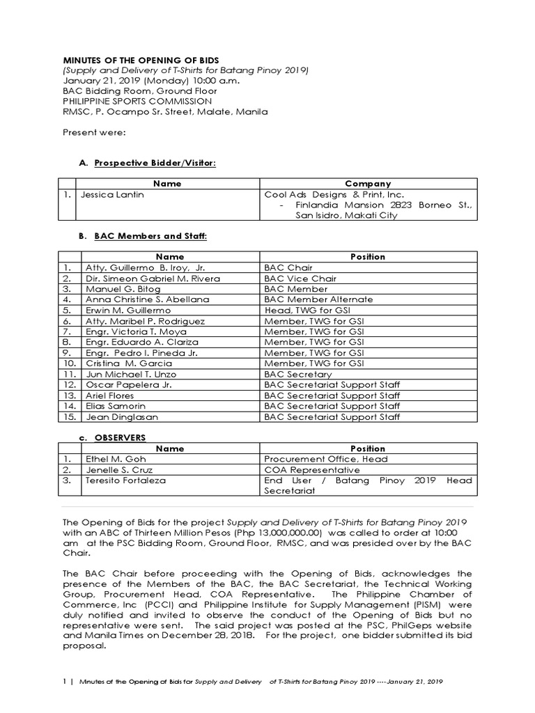 Minutes of Opening of Bids | PDF | Cashier's Check | Notary Public