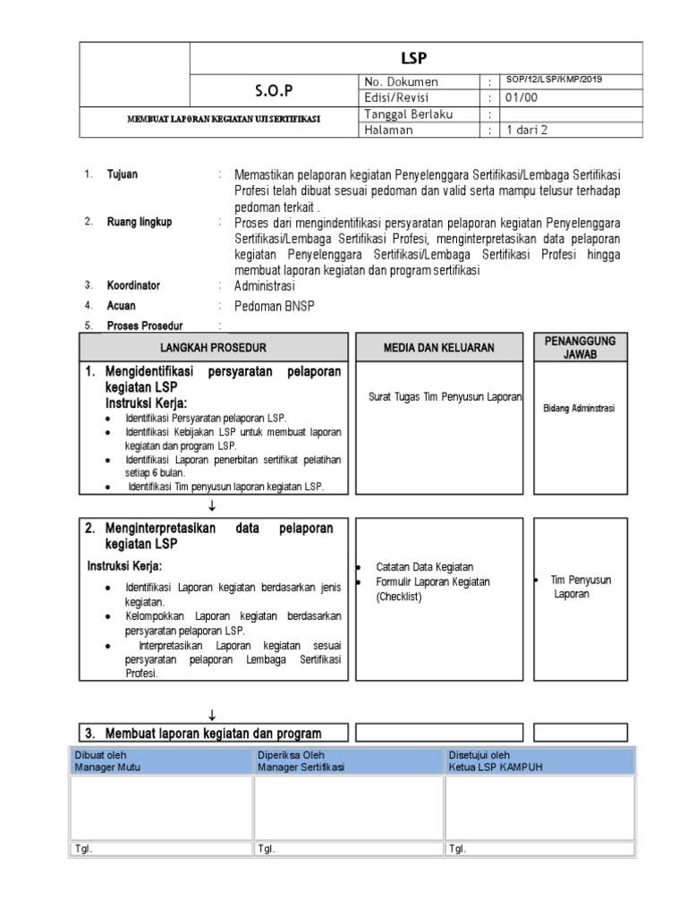 Sop Membuat Laporan LSP | PDF