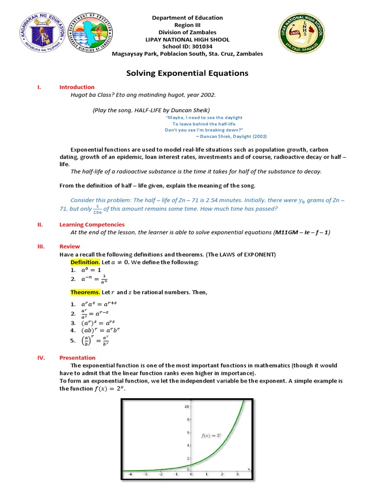 Exponential Equations LP | PDF | Exponential Function | Equations