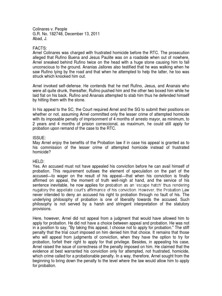 Colinares v. People - Probation | PDF | Probation | Judgment (Law)