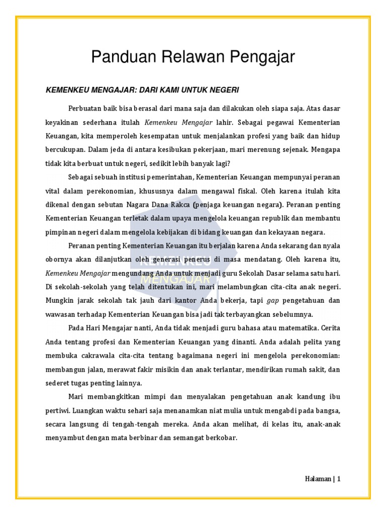Panduan Relawan Kemenkeu Mengajar | PDF