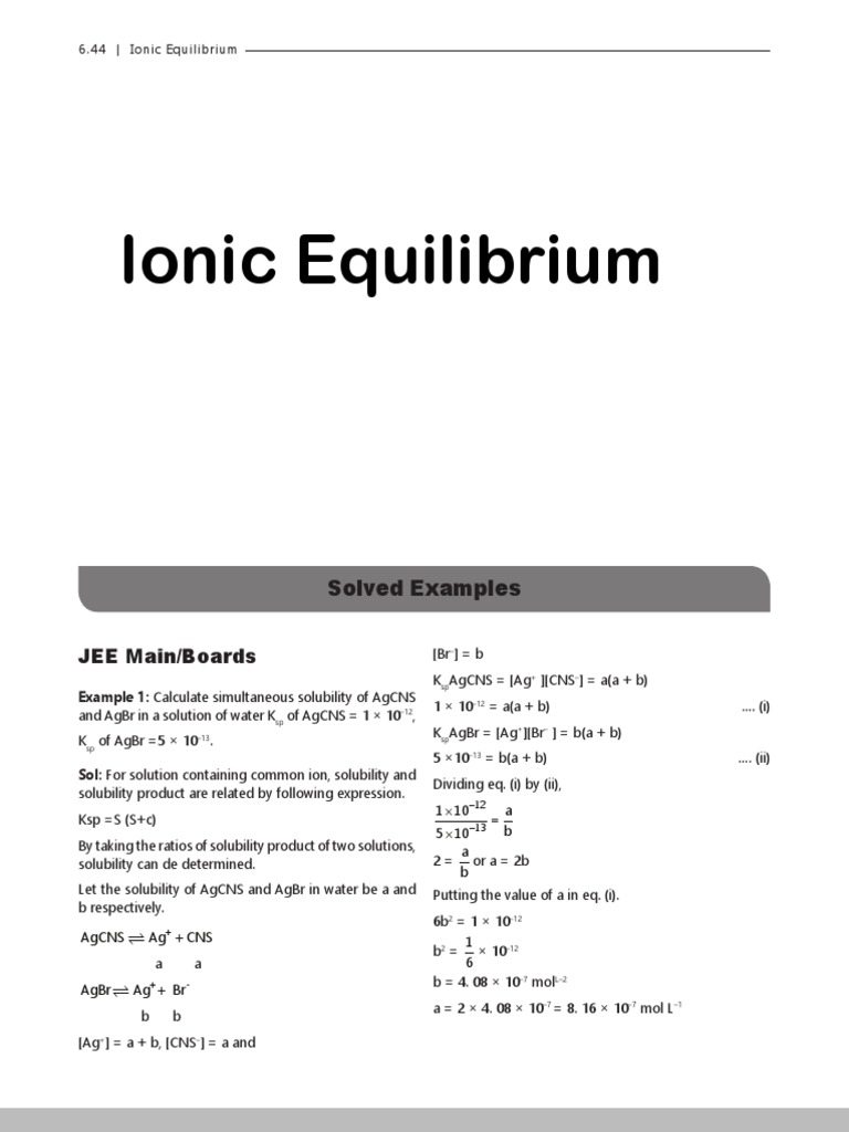 6.ionic Equilibrium Exercise PDF | PDF | Acid Dissociation Constant | Ph