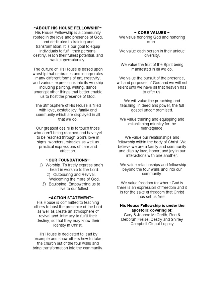 His House Fellowship Overview | PDF