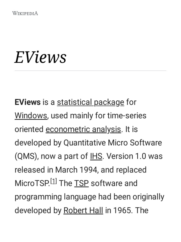 EViews - Wikipedia PDF | PDF | Application Software | Data Analysis