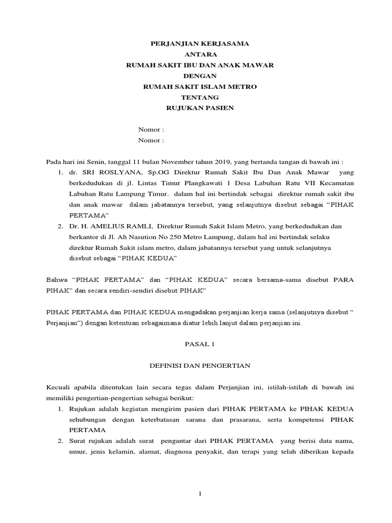 Contoh Mou Rujukan Dgn Rumah Sakit Pdf
