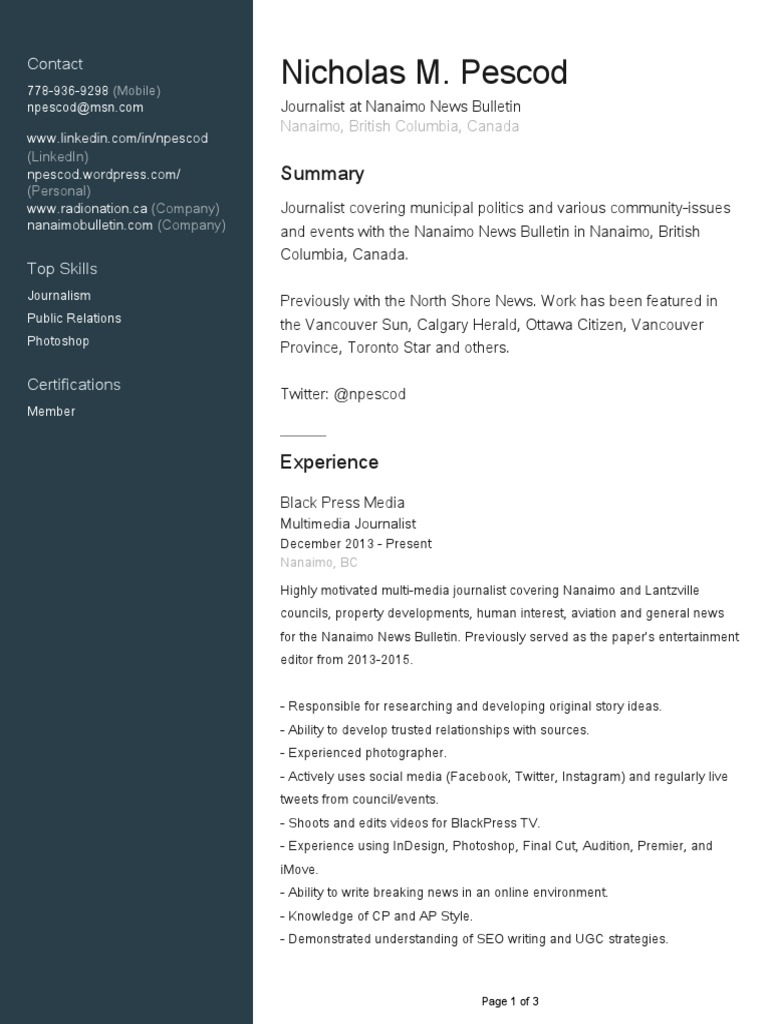 Nicholas M. Pescod LinkedIN Profile | PDF | Social Media | Popular Culture & Media Studies