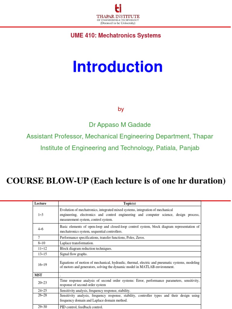 Mechatronics Introduction | PDF | Mechatronics | Control Theory