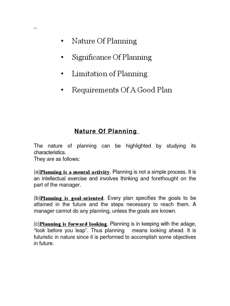 Nature of Planning Significance of Planning Limitation of Planning ...
