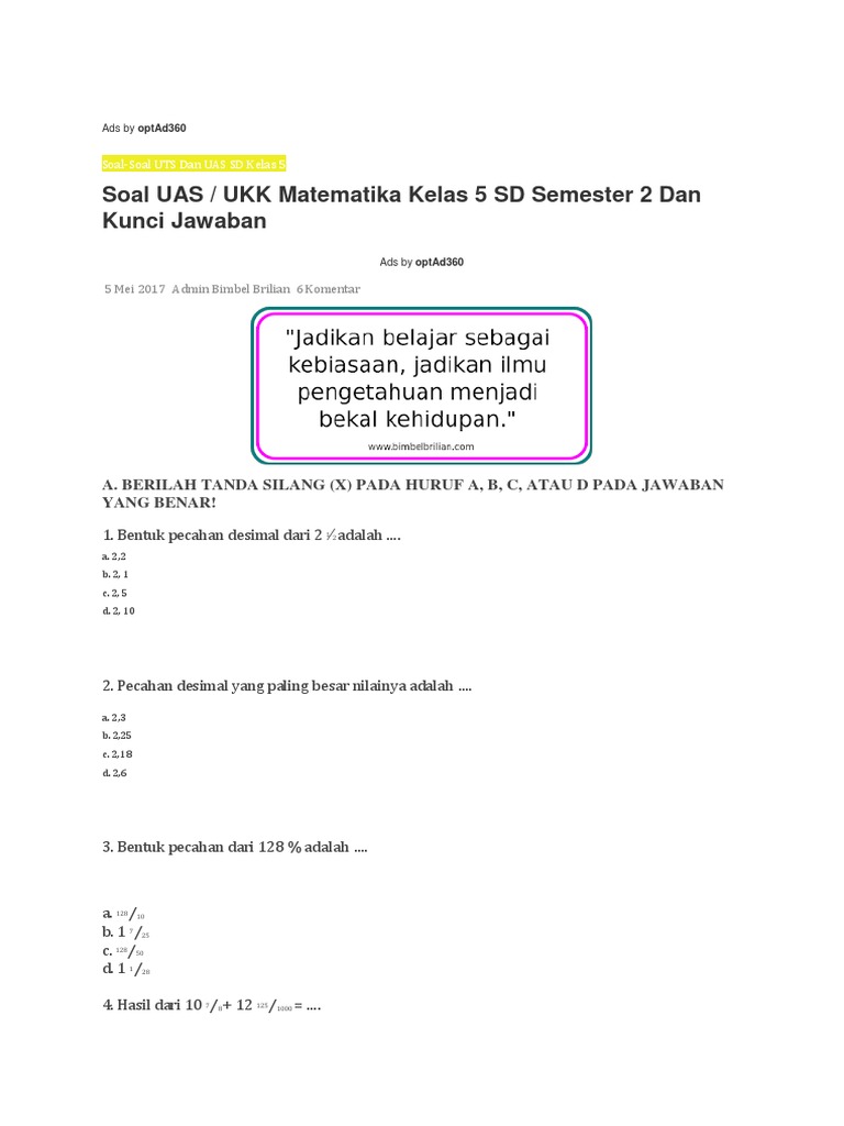 Uas MTK Kls 5 | PDF