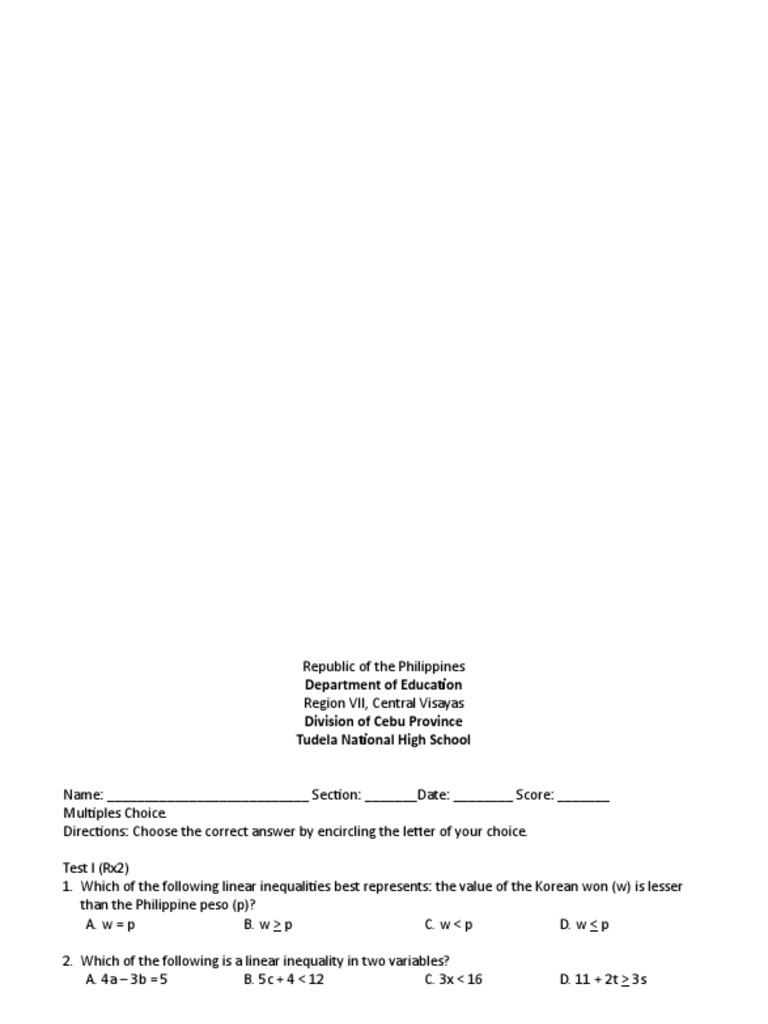 Tudela National High School Math Test | PDF | Function (Mathematics ...