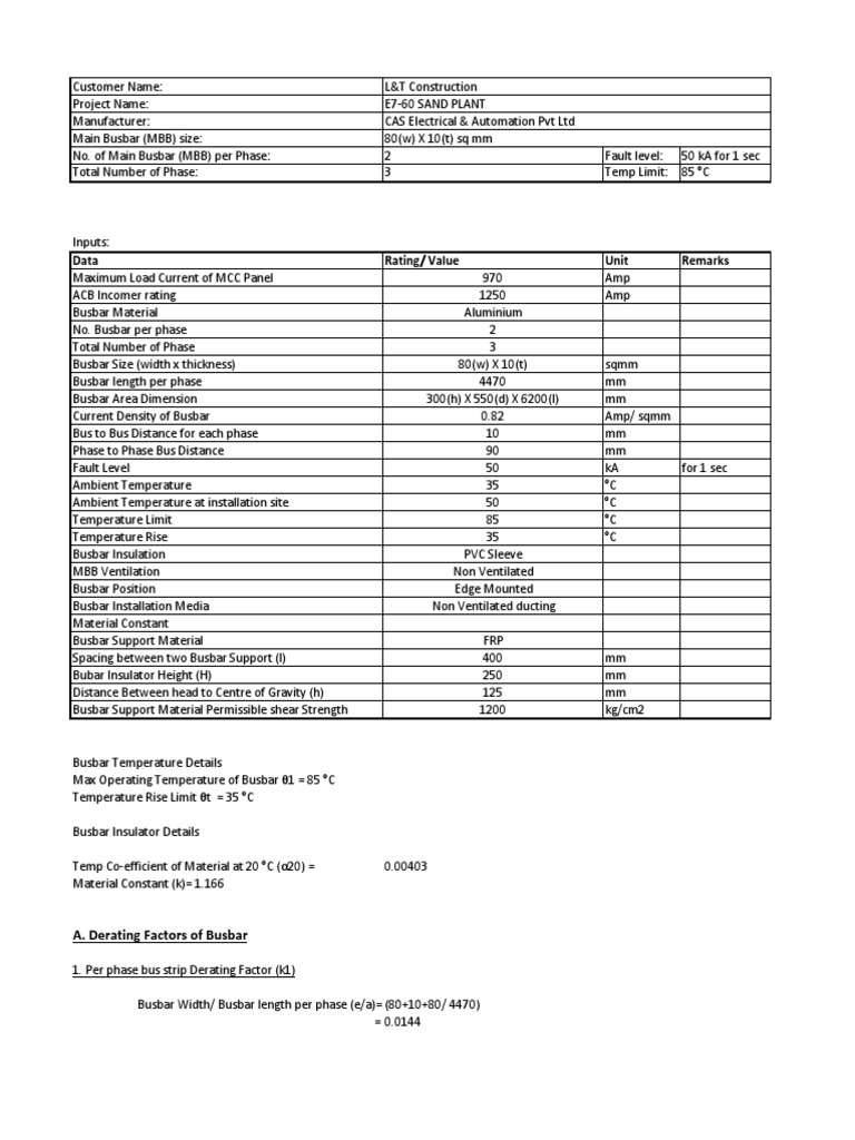 Busbar Sizing Calculation | PDF | Electric Current | Ventilation ...