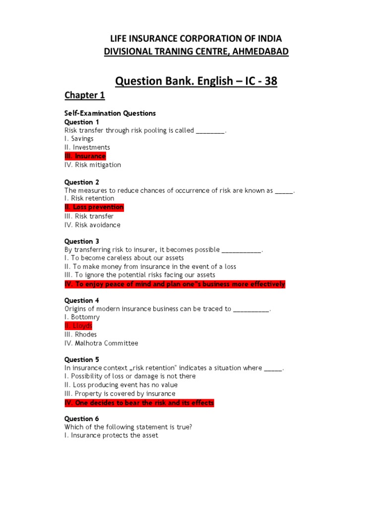 Question Bank 1 PDF | PDF | Life Insurance | Insurance
